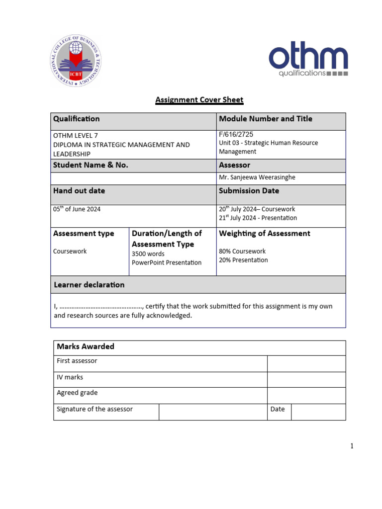 Unit 03 - Strategic Human Resource Management - Cover Page | PDF ...