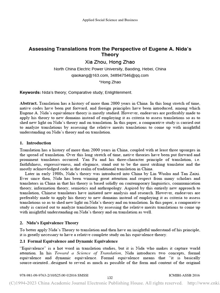 Assessing Tra... Nida's Theory - Xia Zhou | PDF | Translations | Theory