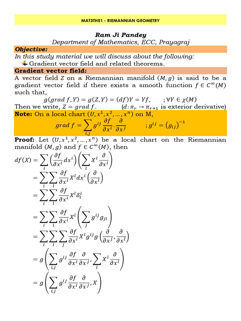 Riemannian Geometry Notes | PDF | Manifold | Curve