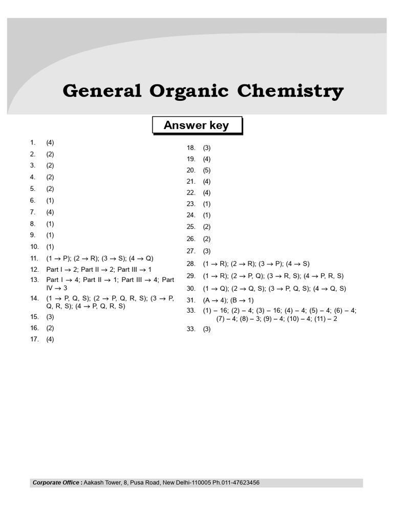General Organic Chemistry - Answer Key | PDF