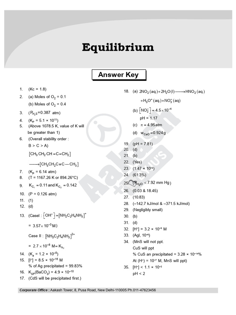 7. Equilibrium_Answer Key | Download Free PDF | Analytical Chemistry ...