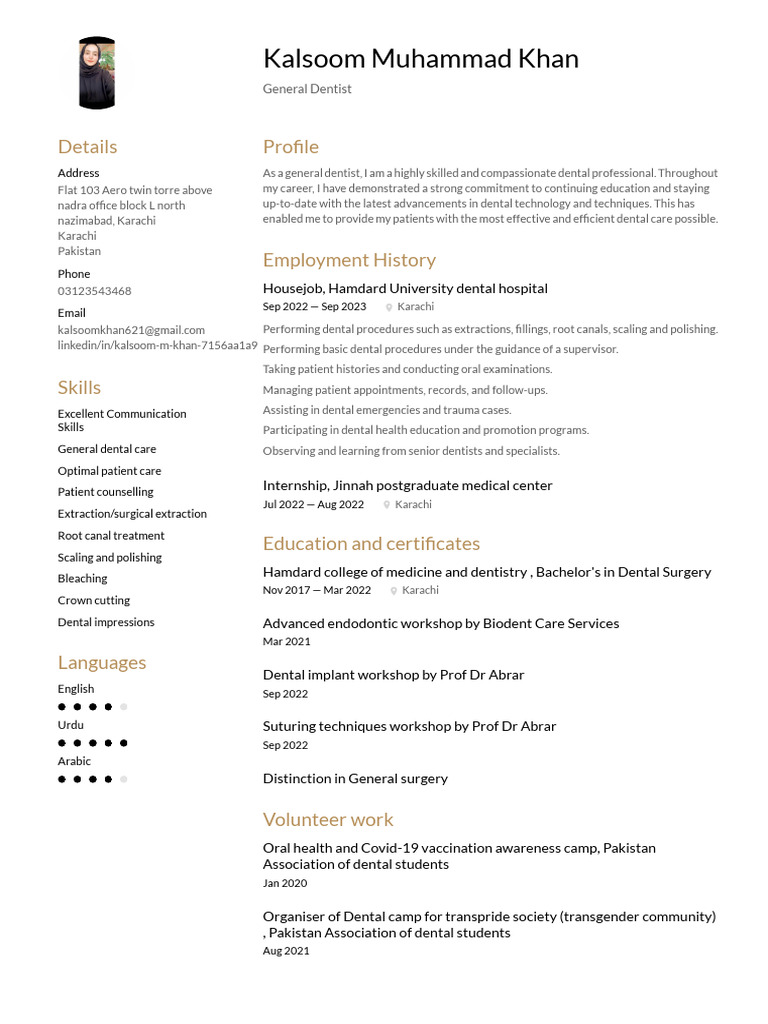 Kalsoom Muhammad Khan - General Dentist | PDF | Dentistry | Medicine