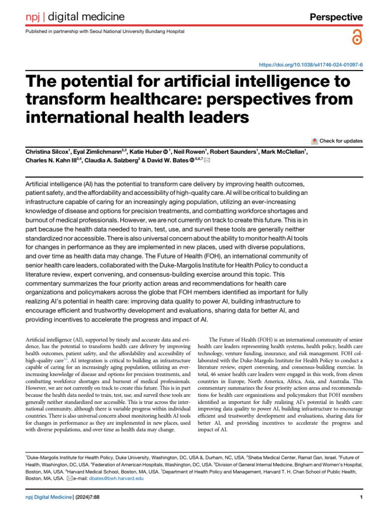 The Potential For AI To Transform Healthcare | PDF | Artificial ...