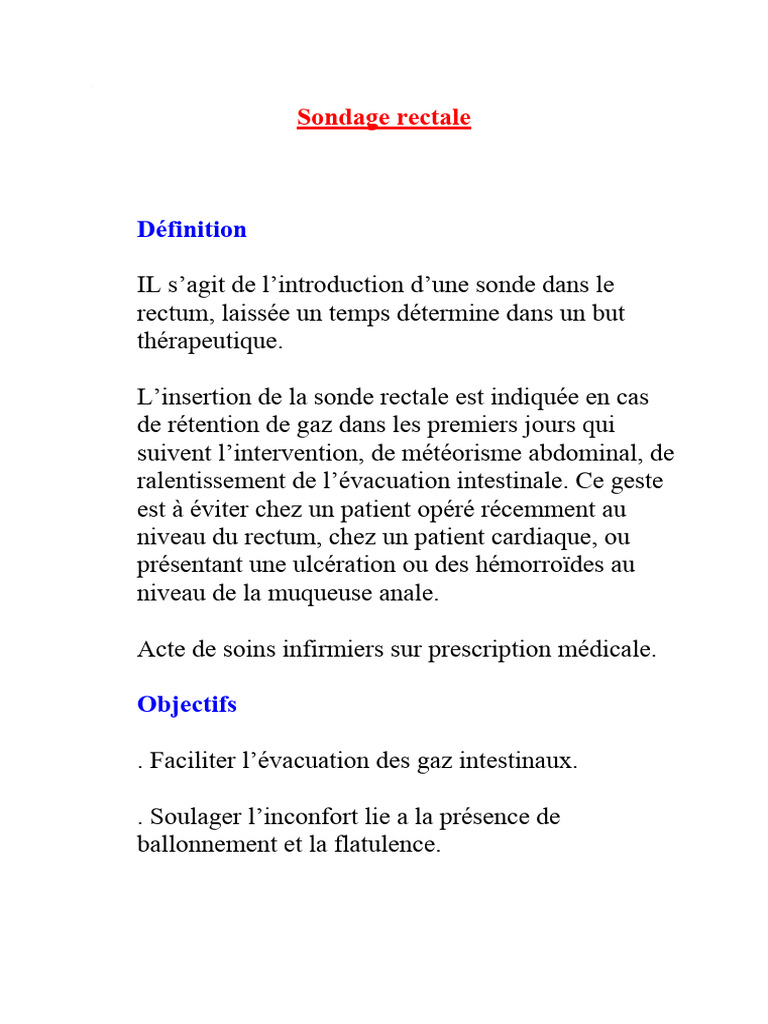 Sondage rectal : Technique et indications | PDF | Rectum | Pathologie ...