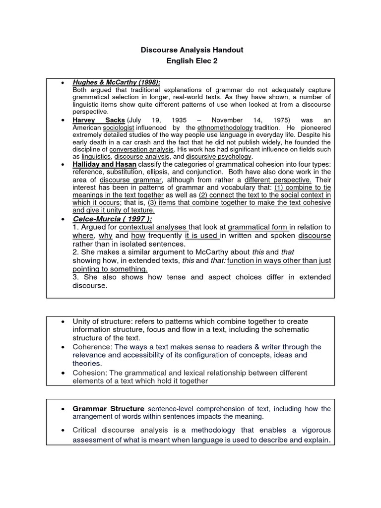 Discourse Analysis Handout | Download Free PDF | Word | Discourse