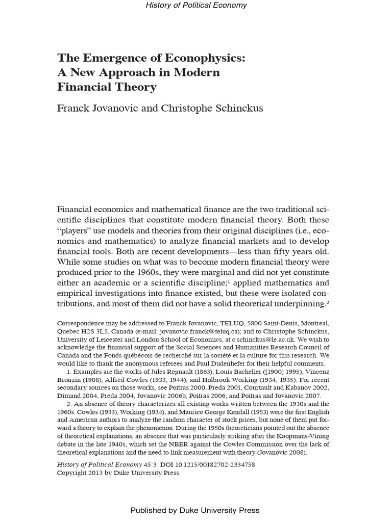 The Emergence of Econophysics | PDF | Economics | Variance