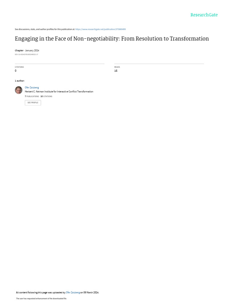 Zalzberg Engaging in The Face of Non Negotiability Aom | PDF ...