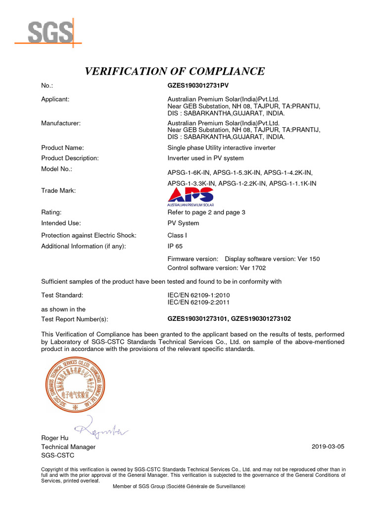 APS Inverter IEC | PDF | Photovoltaic System | Photovoltaics