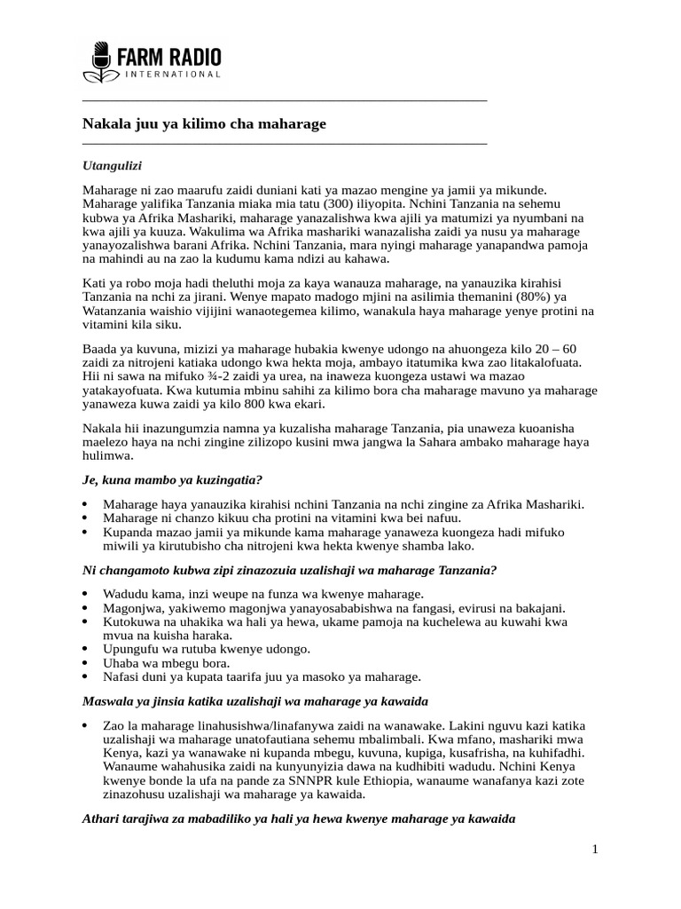 105 11 Nakala Juu Ya Kilimo Cha Maharage | PDF