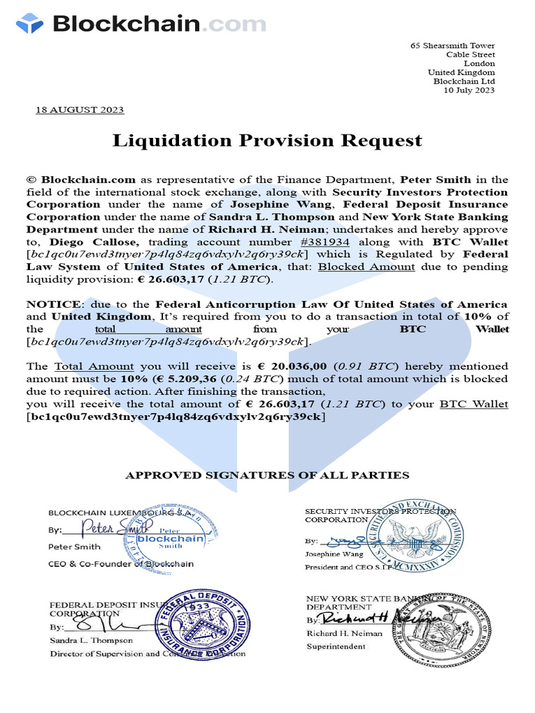 Blockchain Liquidation Provision Request (New Format) | PDF | Home & Garden