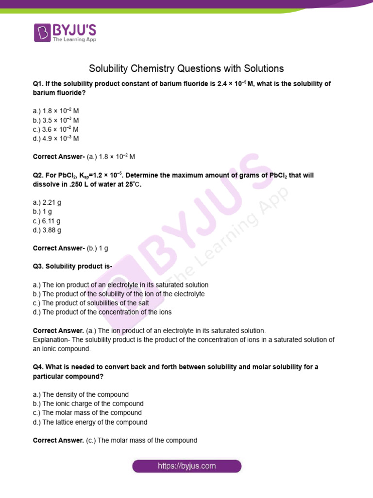 Solubility Questions | PDF | Solubility | Analytical Chemistry