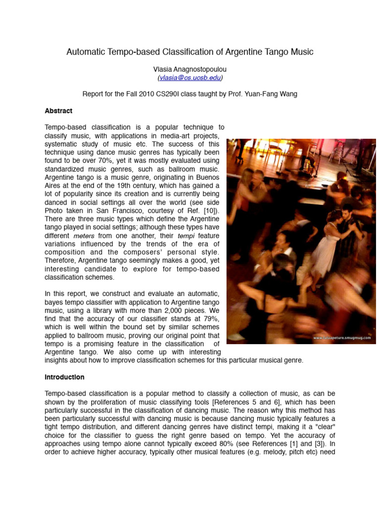 Automatic Tempo-Based Classification of Argentine Tango Music | PDF ...