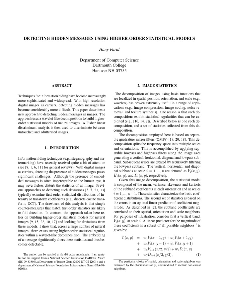 Detecting Hidden Messages Using Higher-Order Statistical Models | PDF | Matrix (Mathematics ...