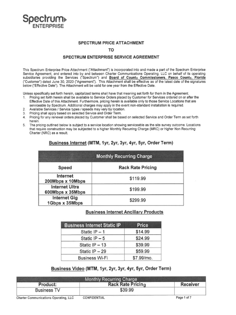 Enterprise: Spectrum Price Attachment TO Spectrum Enterprise Service ...