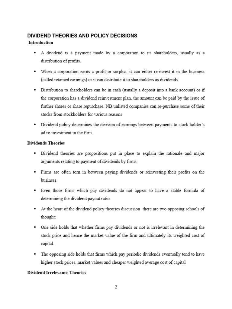 Dividend Theories and Policy Insights | PDF | Dividend | Stocks