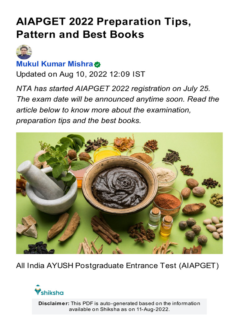 AIAPGET 2022 Preparation Tips, Pattern and Best Books: Mukul Kumar Mishra | PDF | Homeopathy ...