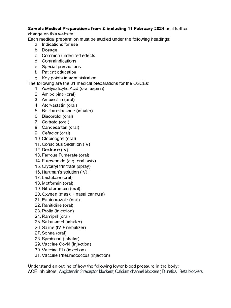 Medical Preparations Guide for OSCEs | PDF