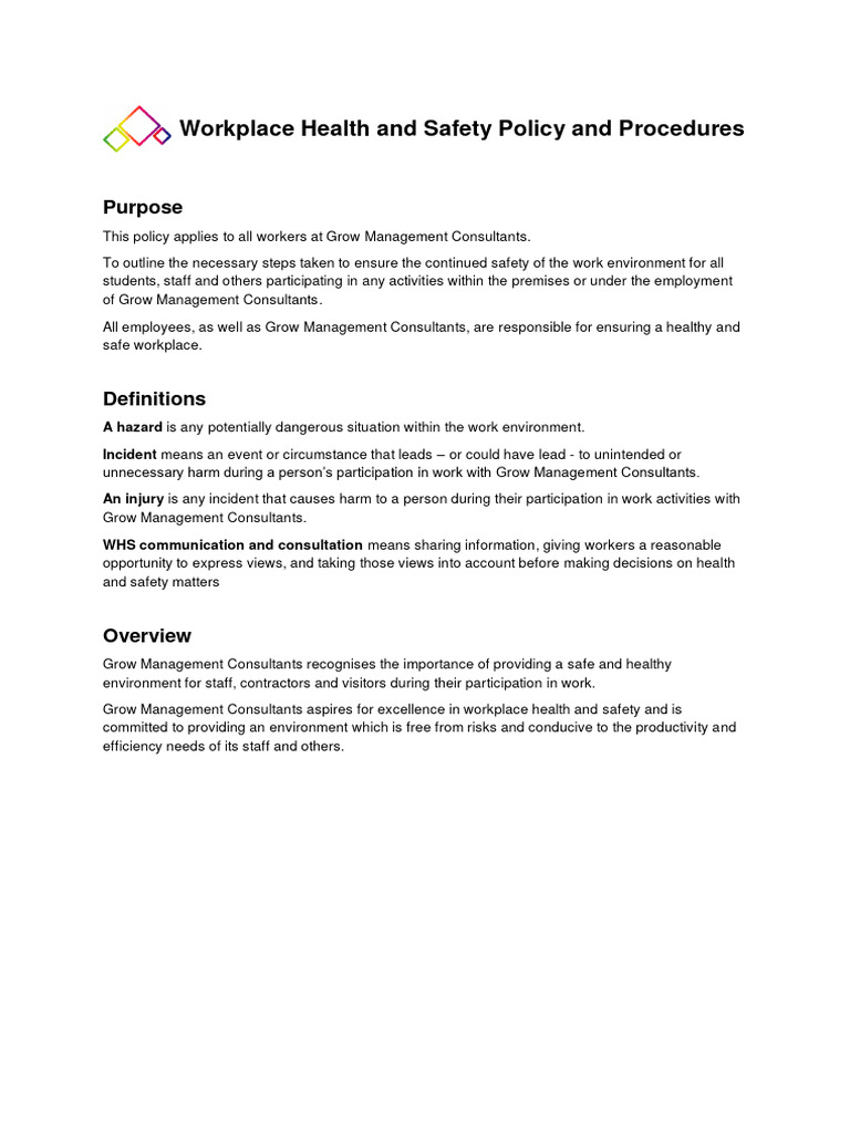 Section 1 - Workplace Health and Safety Policy and Procedures | PDF ...