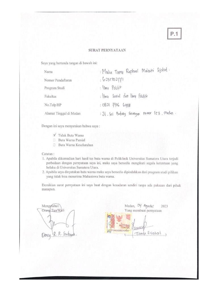 SURAT PERNYATAAN P1 | PDF