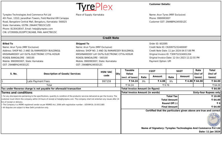 Credit Note: Terms and Conditions | PDF | Receipt | Invoice