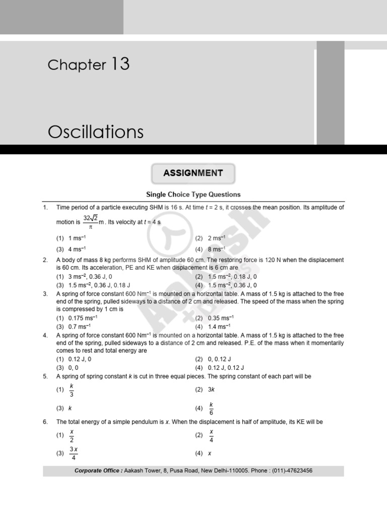 JEE 2024 Oscillations Practice Questions | PDF | Pendulum | Oscillation
