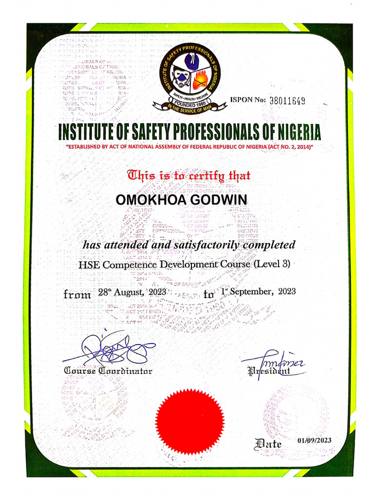 HSSE CERTIFICATE | PDF