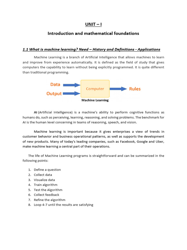 Unit - I Introduction and Mathematical Foundations | PDF | Regression Analysis | Linear Regression
