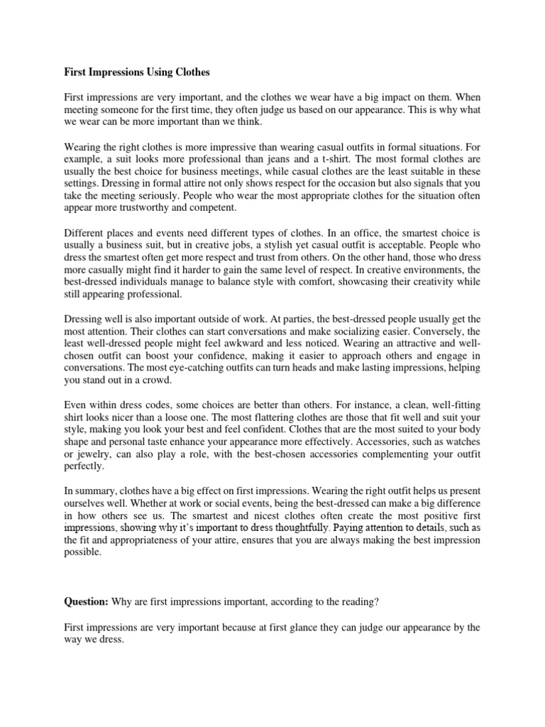 First Impressions Using Clothes | PDF | Clothing | Softlines (Retail)