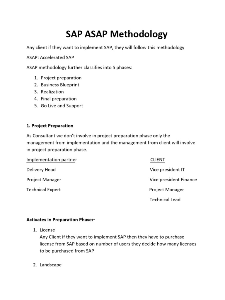 SAP ASAP Methodology | Download Free PDF | Server (Computing) | Consultant