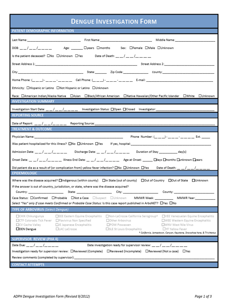 Dengue - Case Investegation Form | PDF | Medicine | Microbiology