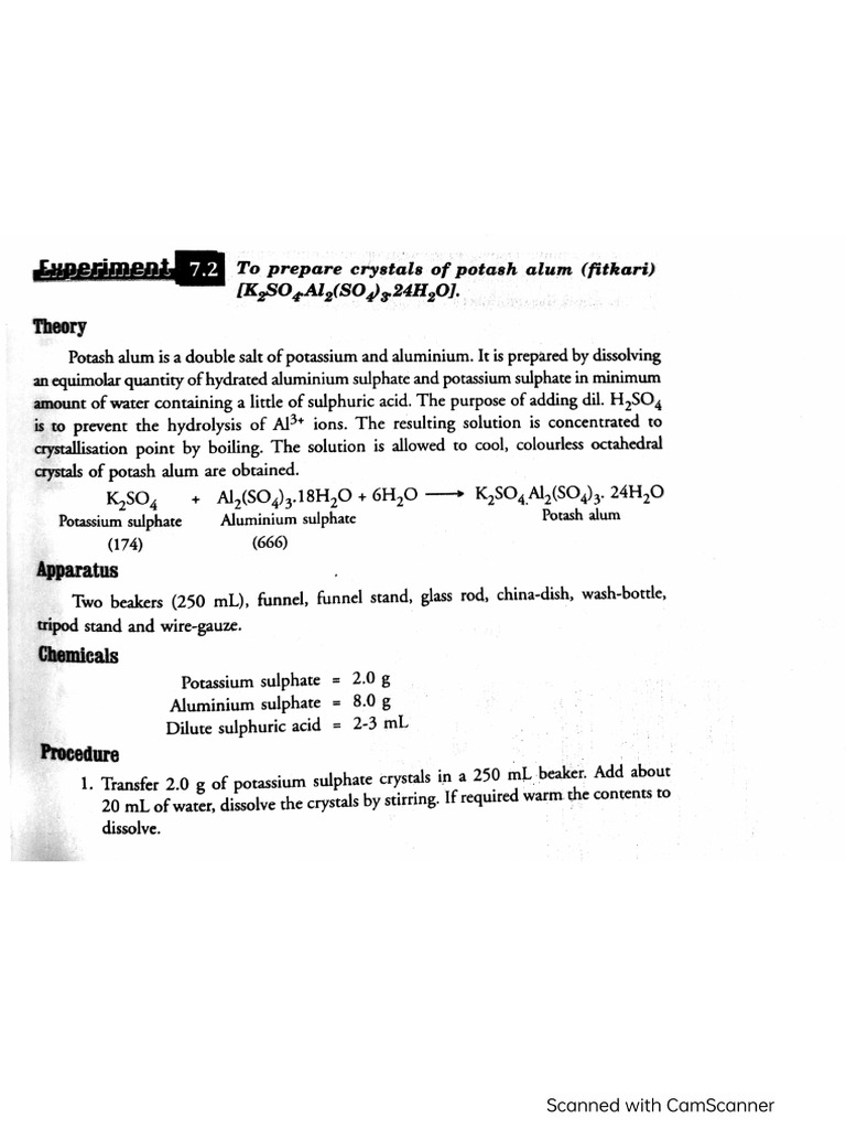 Preparation of Potash Alum | PDF