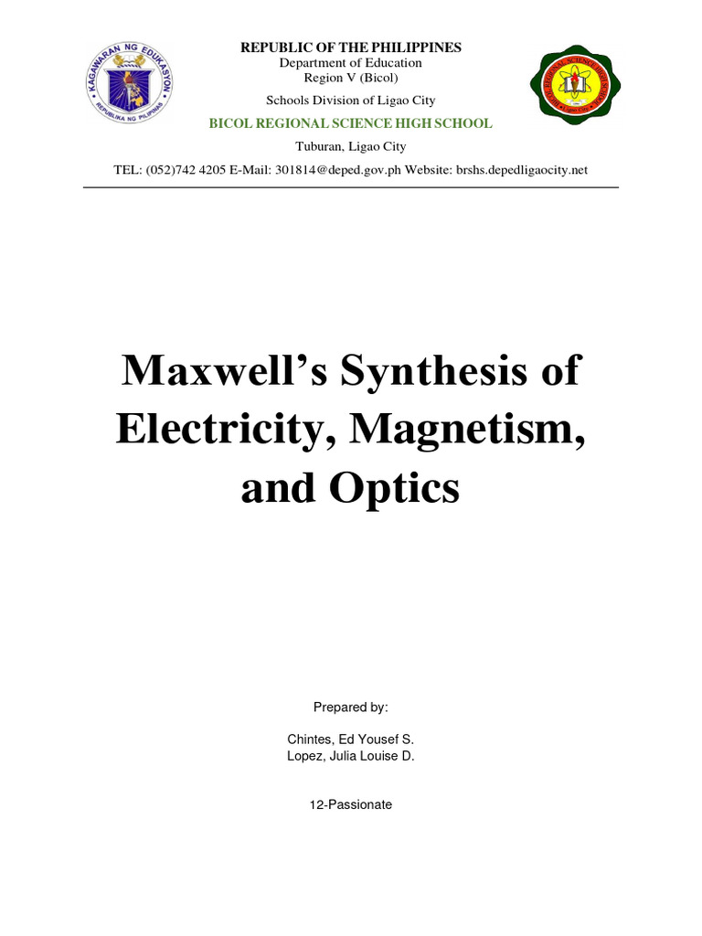 Topic - Maxwells Synthesis of Electricity Magnetism and Optics | PDF | Electromagnetism ...