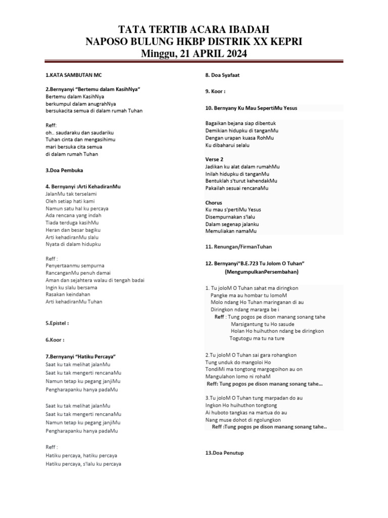 Ibadah Naposo Bulung Distrik XX Kepri - 240415 - 185844 | PDF | Agama ...