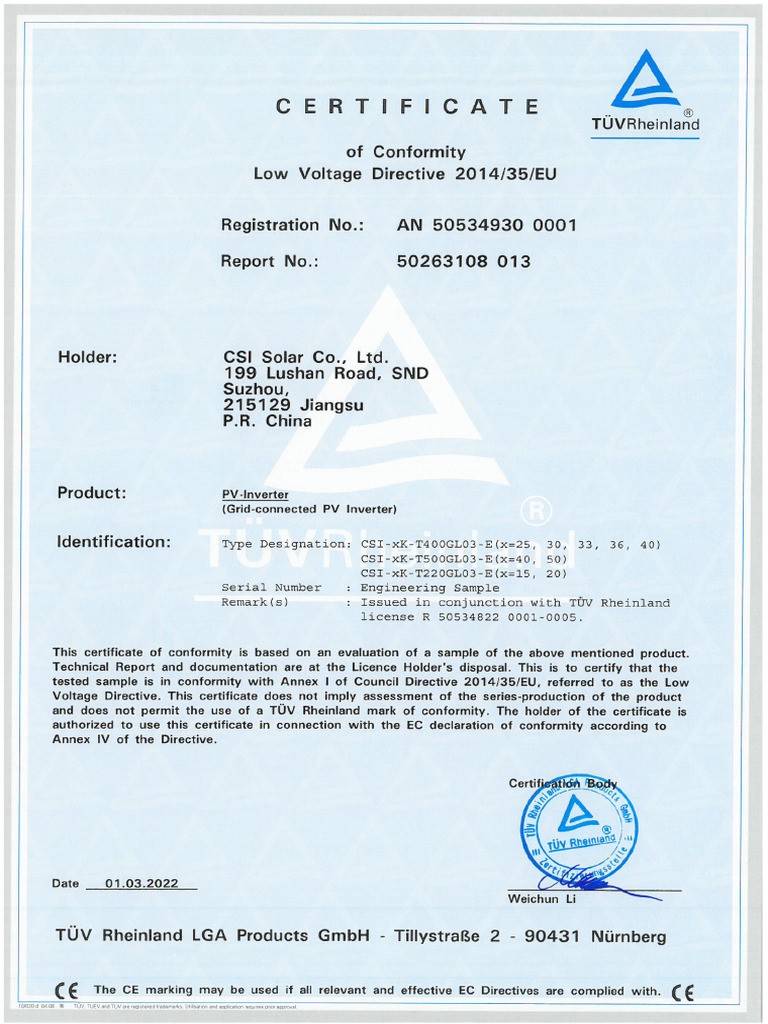 Certificado 15-20KW 220V Canadian - CSI-CT - (15-20) K-T220GL03 | PDF