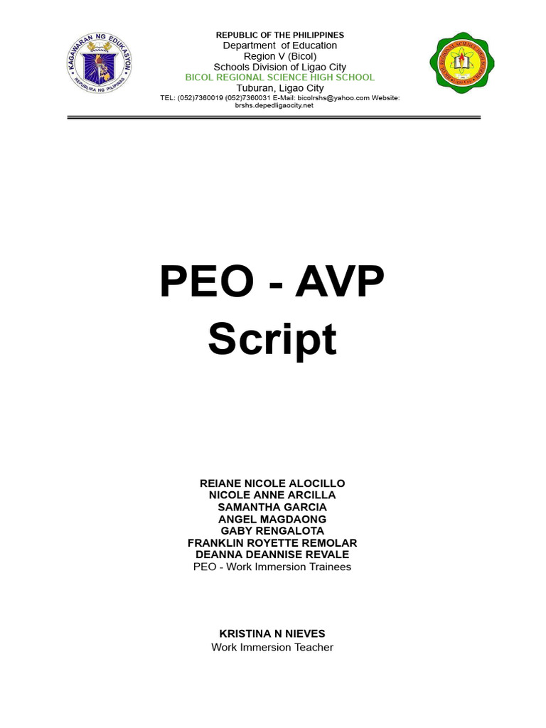 PEO - Work Immersion AVP Script | Download Free PDF | Gravel | Mentorship
