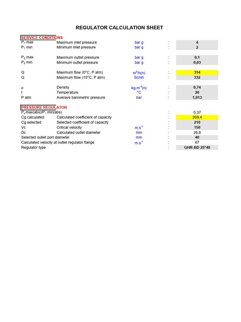 CALCULATION SHEET - GHR-BD - 0.1 Bar For Max. Flow Rate | PDF