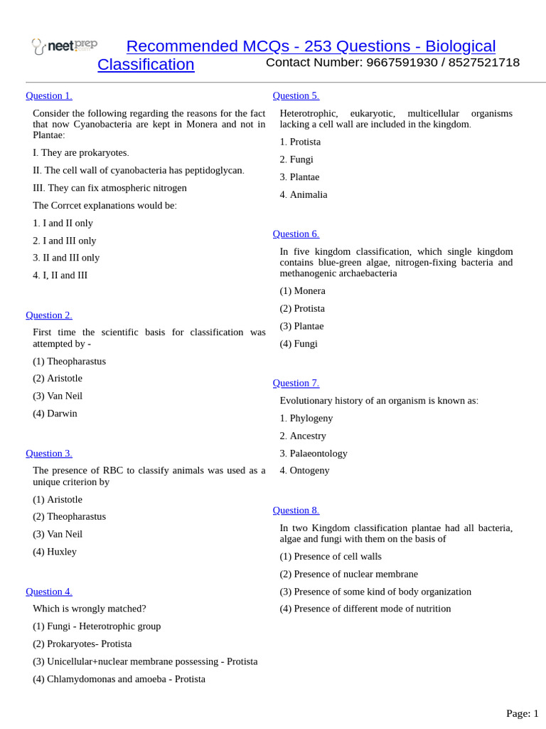 02 Biological Classification Pdf Bacteria Cell Biology