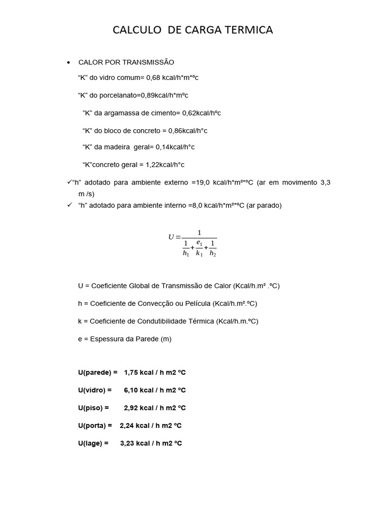CALCULO DE CARGA TERMICA | PDF | Calor | Transferência de calor