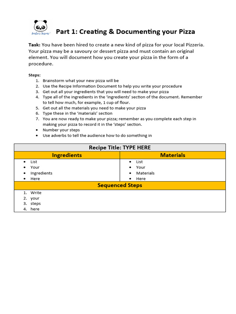 Create Your Unique Pizza Recipe | PDF | Career & Growth | Cooking, Food ...