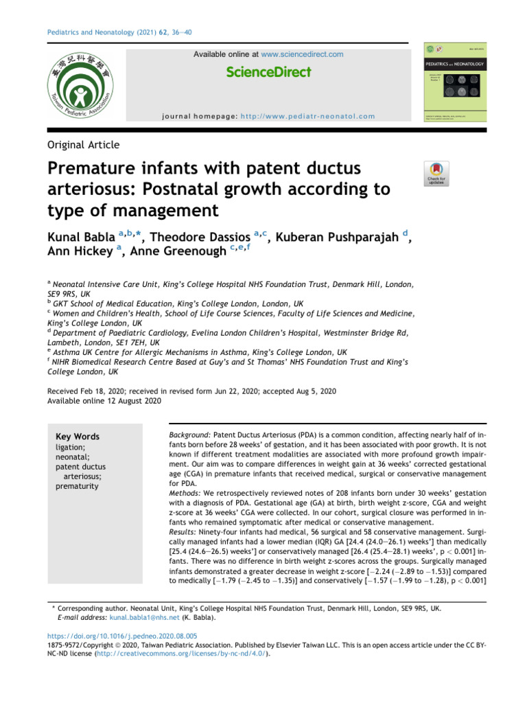 Premature Infants With Patent Ductus Arteriosus P | PDF | Health ...