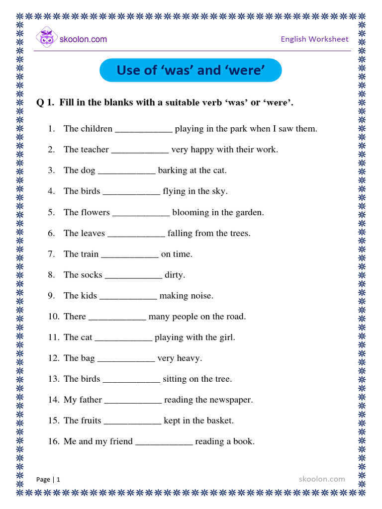 English Worksheet: 'Was' vs 'Were' Practice | PDF | Foreign Language ...