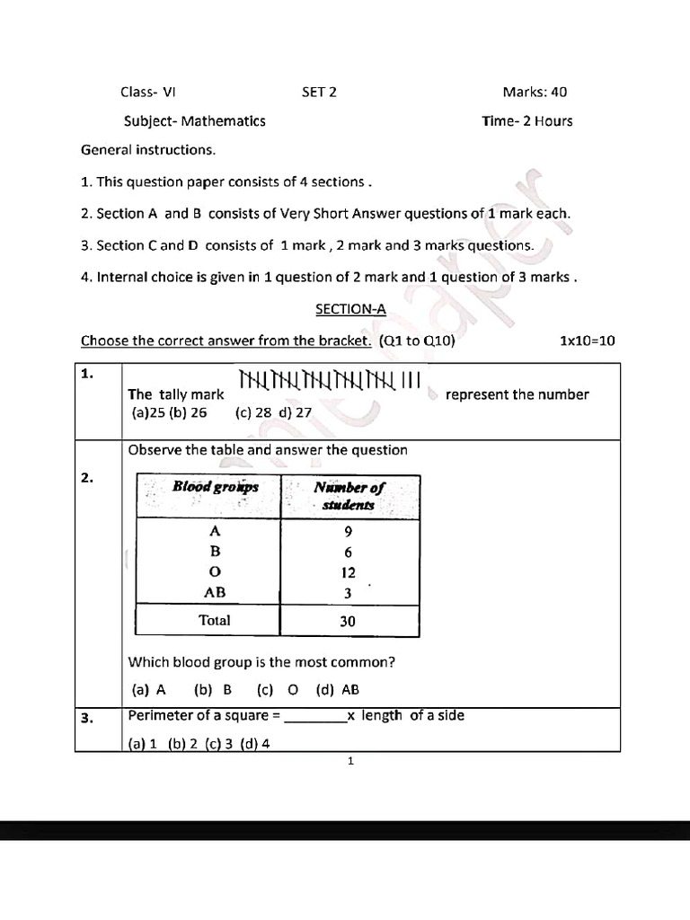 Class6 Maths Sample Paper2 | PDF