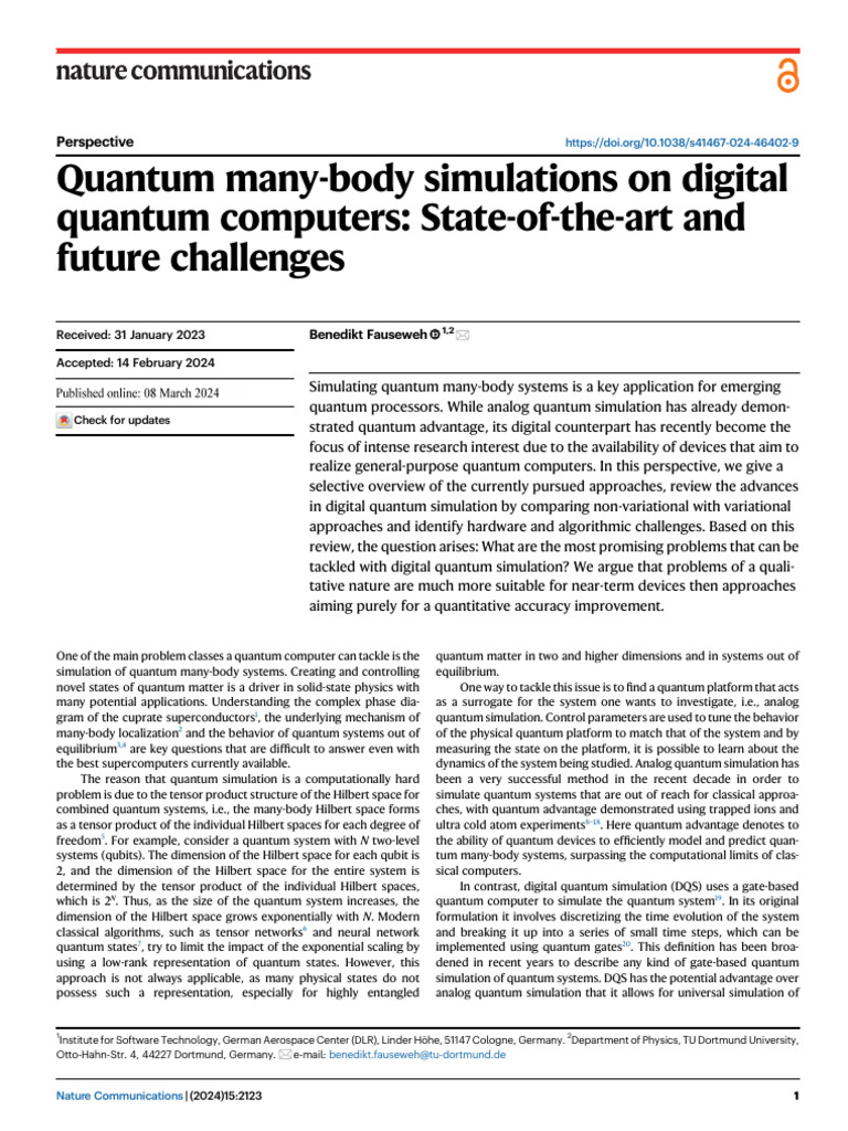 Quantum Many-Body Simulations On Digital Quantum Computers | PDF ...