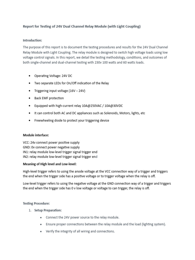 Report for 24v Relay Testing | PDF | Relay | Mains Electricity