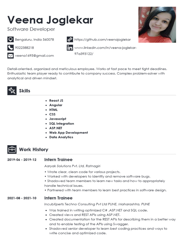 VeenaJoglekar Resume | PDF | My Sql | Web Application