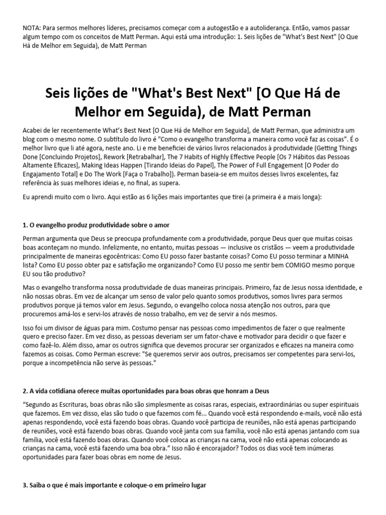 Seis Lições de Produtividade de Matt Perman | PDF | Liderança | Pensamento