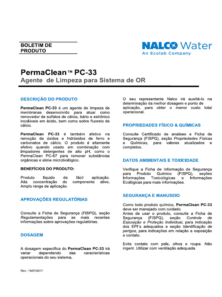 REMOVEDOR GAS AC LIQ EMB 33KGBT - PermaCleanTM PC-33 | PDF