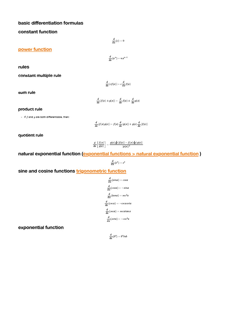 basic differentiation formulas | Download Free PDF | Trigonometric Functions | Real Analysis