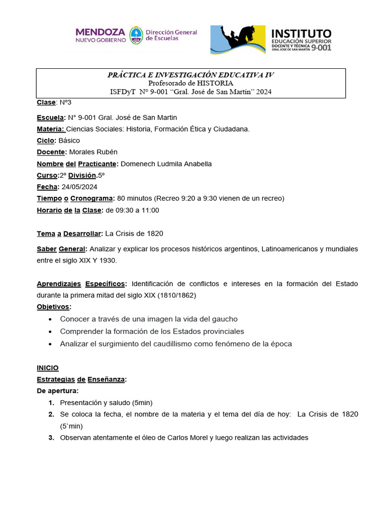 Plan de Clase 3 24 de MAYO | Descargar gratis PDF | Argentina | América del Sur