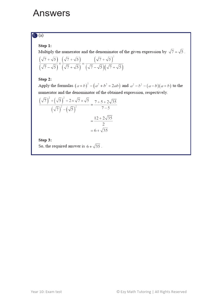 Year 10 Math Exam Solutions | PDF | Circle | Quadratic Equation
